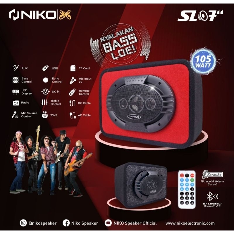 Jual NIKO SL7 Portable Box Speaker TWS 7 inch 105 Watt Bluetooth AC / DC with Remote | Shopee ...