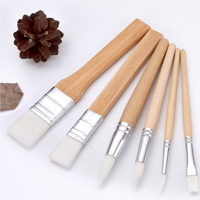 Jual [ 6 PC NYLON BRUSH ] 6 Set Kuas Kayu Dengan Bulu Nilon Berwarna ...