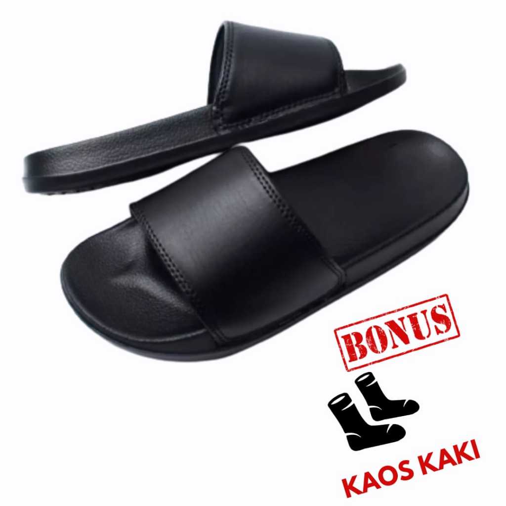 Jual SANDAL SLIDE SANDAL SLIP ON PRIA WANITA HITAM POLOS SENDAL HITAM ...