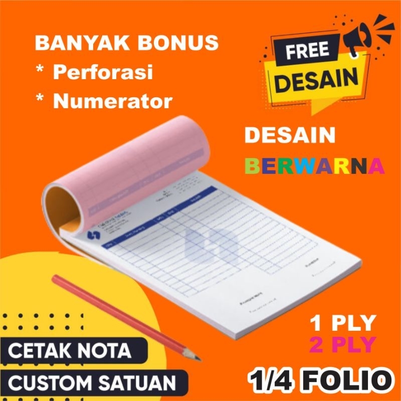 Jual [PROMO] Nota Toko Berwarna Nota Custom 1/4 folio | Shopee Indonesia