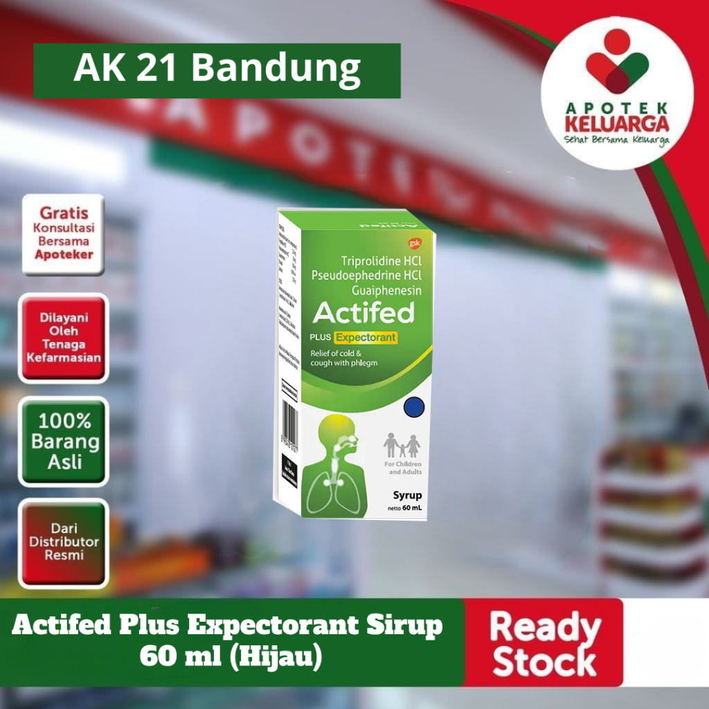 Jual Actifed Plus Expectorant Sirup 60 ml (Hijau) / meredakan pilek dan ...