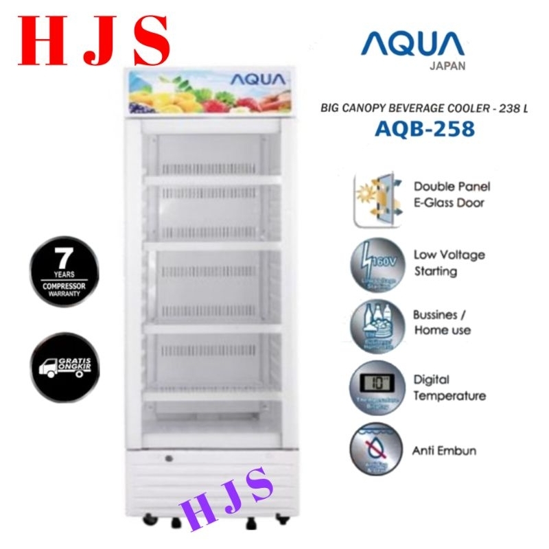 Jual SHOWCASE AQUA AQB-258 DISPLAY COOLER BIG CANOPY SERIES 4 RAK - 238 L | Shopee Indonesia