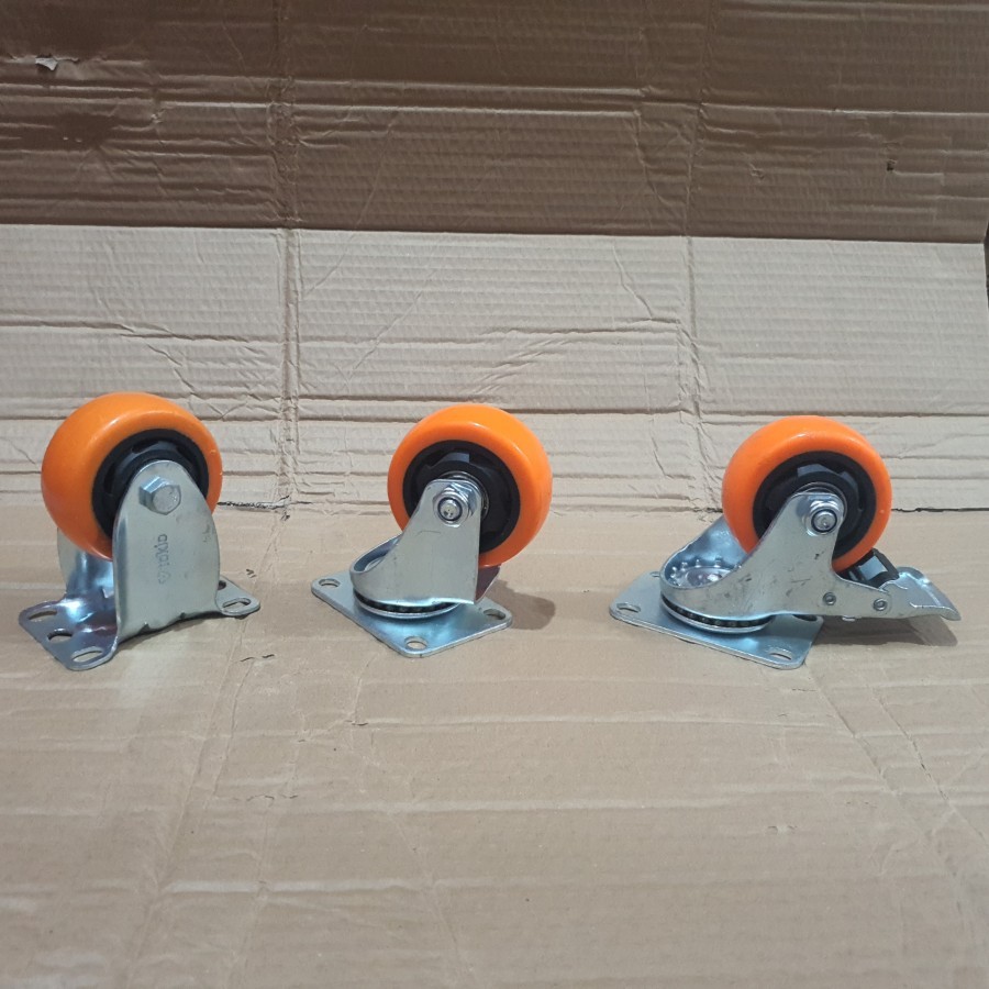 Jual Roda PU 3" inch / Roda Polyurethane Tebal Mati , Hidup , Hidup Rem ...