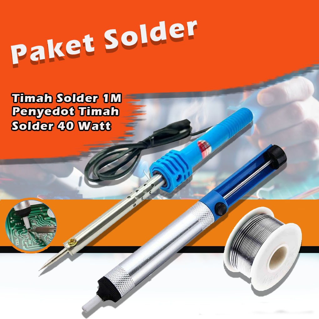 Jual Paket Alat Solder Listrik Solder 40W, Penyedot Timah, Timah Solder ...