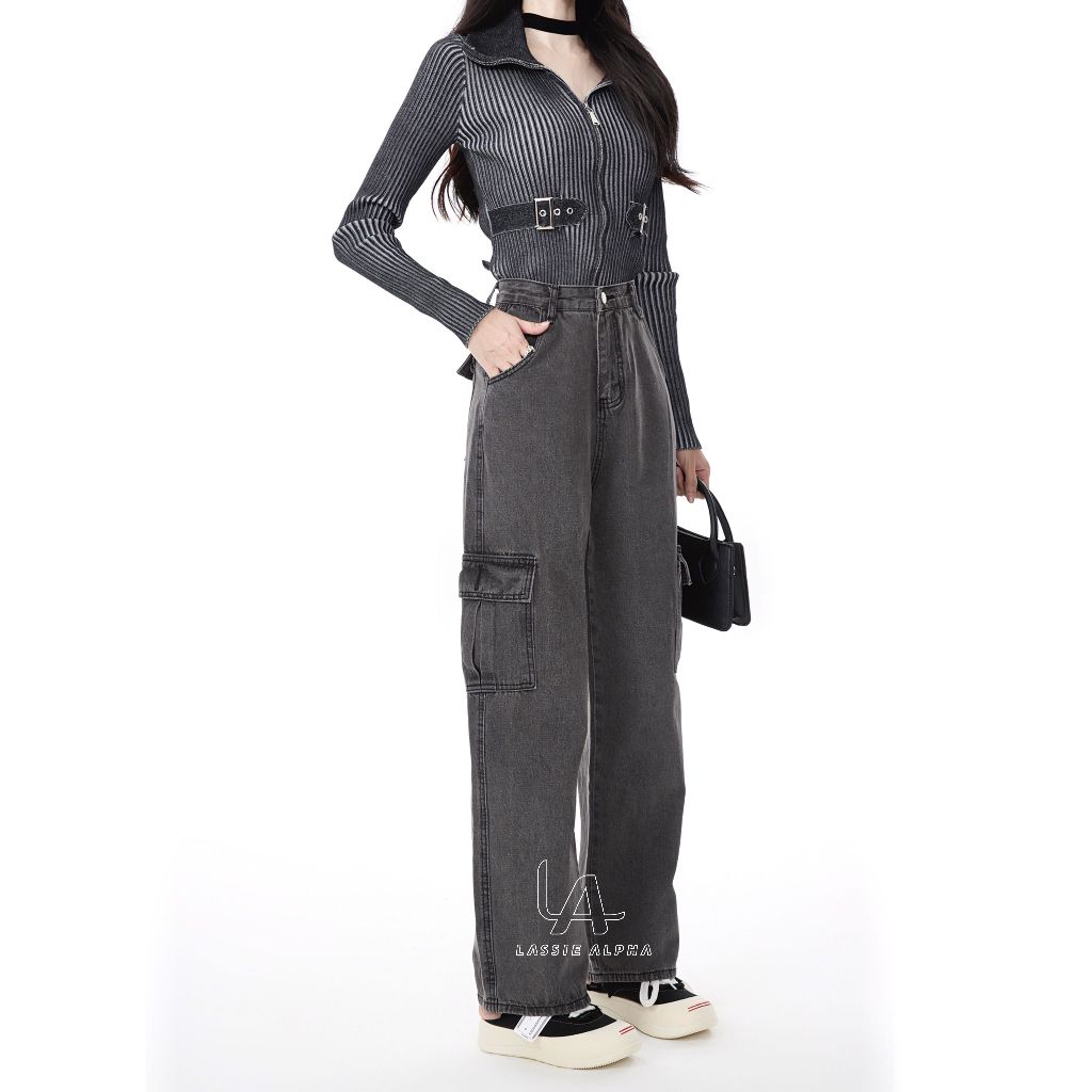Jual Lassie Alpha J63 Celana cargo jeans wanita Celana Panjang Highwaist Kulot Jeans Wanita ...