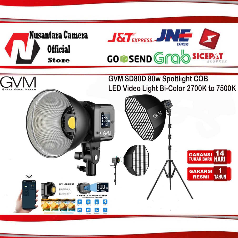 Jual GVM SD80D 80w SD 80D spoltlight COB LED Video Light Bi-Color 2700K to 7500K | Shopee Indonesia