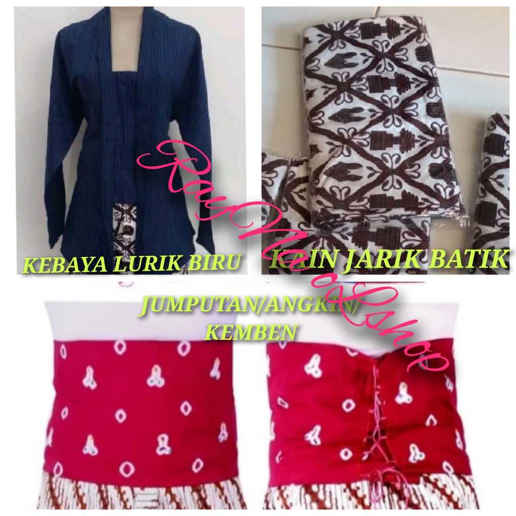 Jual 1 SET BAJU KEBAYA LURIK BIRU WANITA + KAIN JARIK BATIK + KEMBEN/ JUMPUTAN/ ANGKIN, PAKAIAN ...