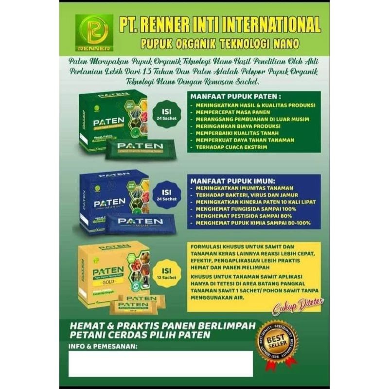 Jual PUPUK PATEN GOLD 100 BOX (100 Kotak X 12 Sachet) Jadi AGEN Seluruh ...