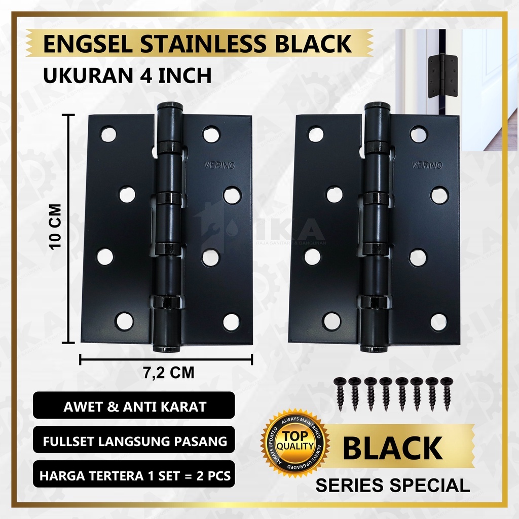 Jual Engsel Pintu Rumah Hitam Doff Inci 4 Inci Inci Door Hinges Black ...