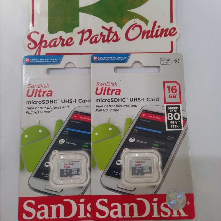 Jual SanDisk Ultra Micro SD / MicroSD Card 16Gb 80MBps Class 10 ...