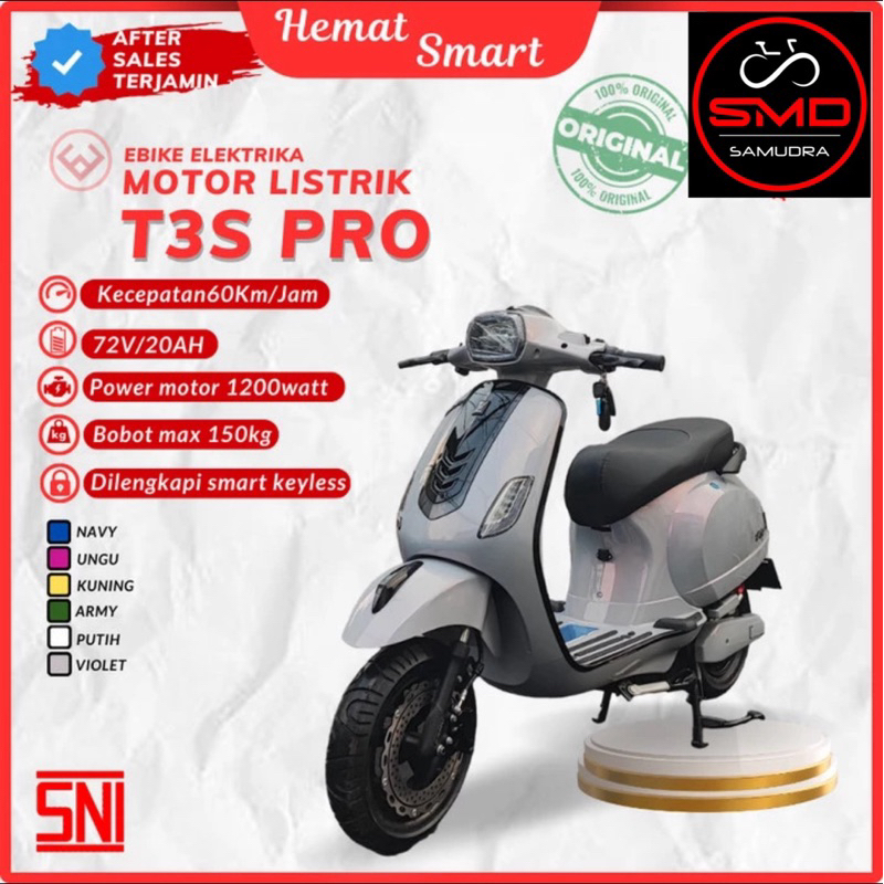Jual Motor Aki Listrik Ebike Uwinfly T3S PRO Vespa 1200W 72V 20Ah Murah BDG | Shopee Indonesia