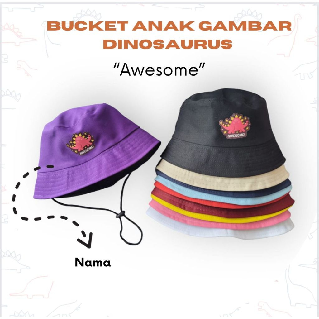 Jual Topi Bucket Anak Karakter Ada Tali gambar dinosaurus BISA PAKE ...