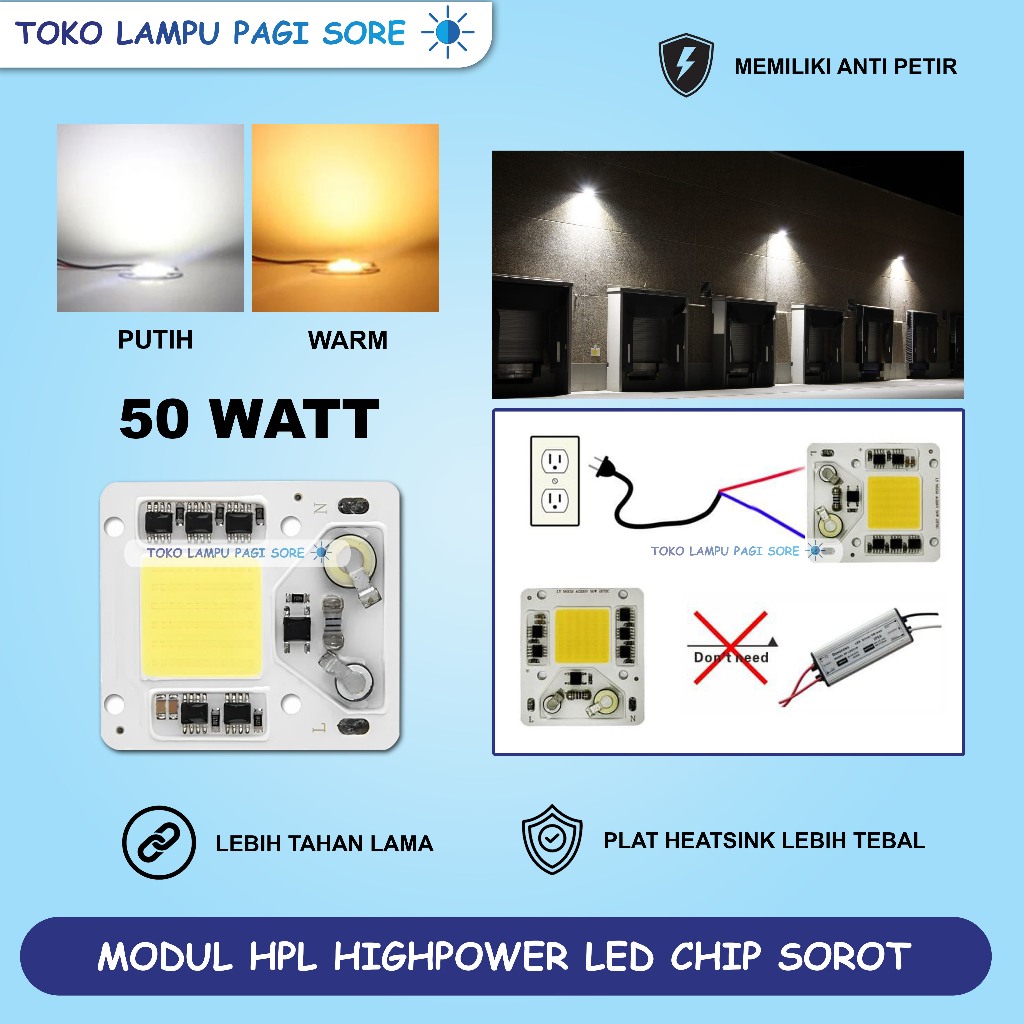 Jual Modul HPL High Power LED Chip Lampu Sorot COB 50W 220V AC Top ...