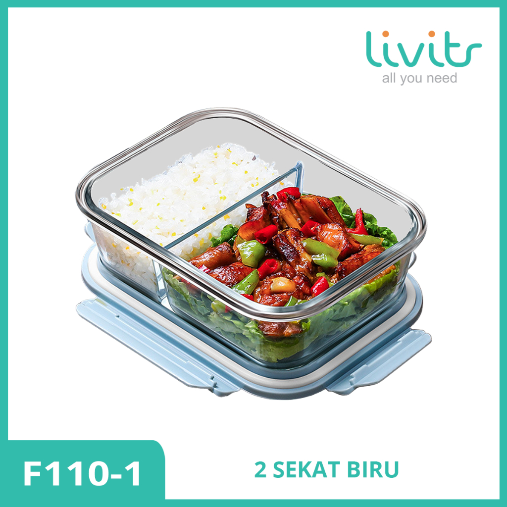 Jual Livits Lunch Box Kaca 2 & 3 Sekat Kotak Makan Kaca Tebal Kedap ...