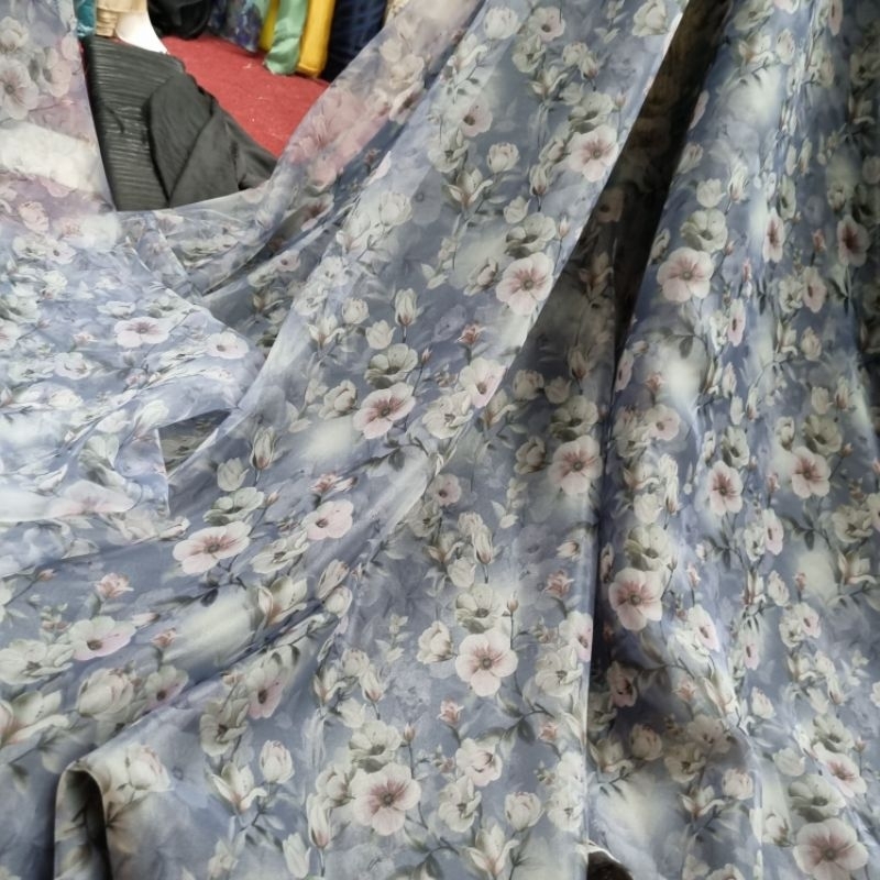 Jual Kain Organza Silk Premium Motif Print Bunga Rambat | Bahan Super ...