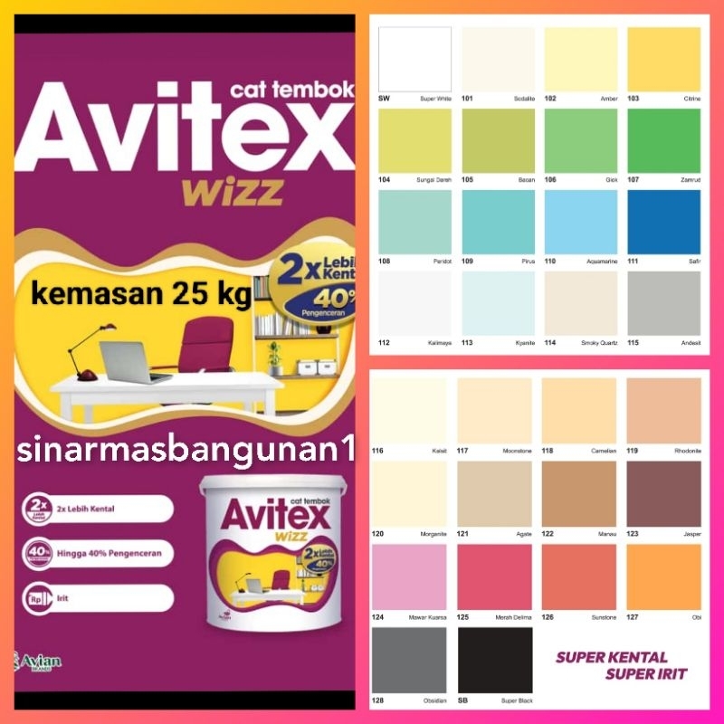 Jual Cat tembok Avitex wizz 25kg ,irit ,hemat ,2x lebih kental,avitex wizz 25kg warna lengkap ...