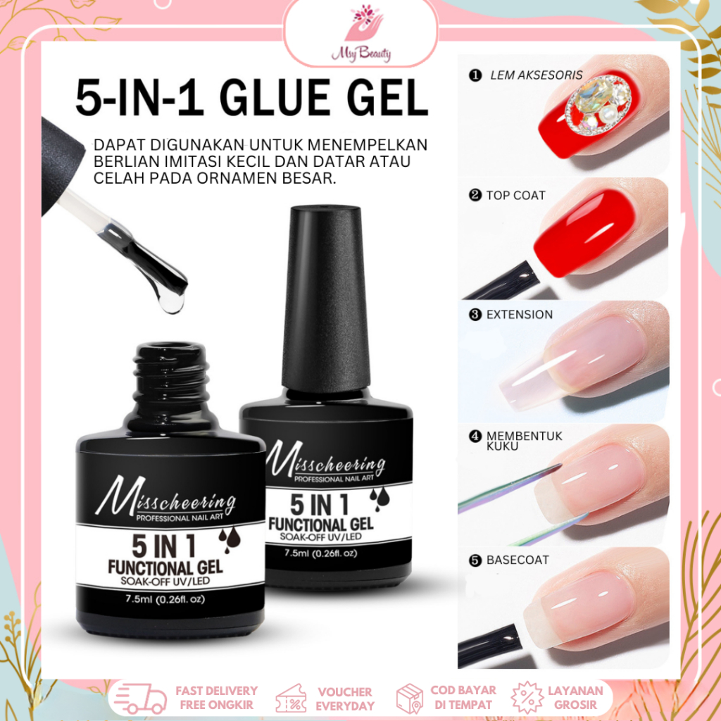 Jual MSY Misscheering 5in1 Glue Multifungsi Top Coat Base coat Lem ...