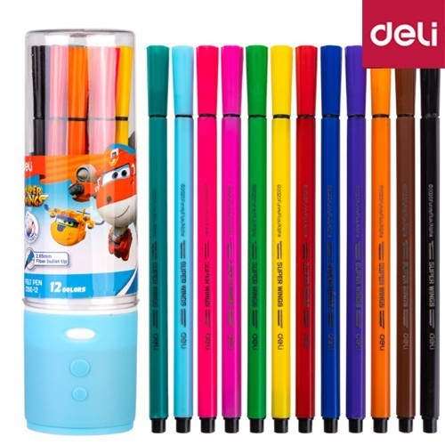 Jual SPIDOL 12 WARNA TABUNG DELI C150-12 FELT PEN WASHABLE | Shopee ...