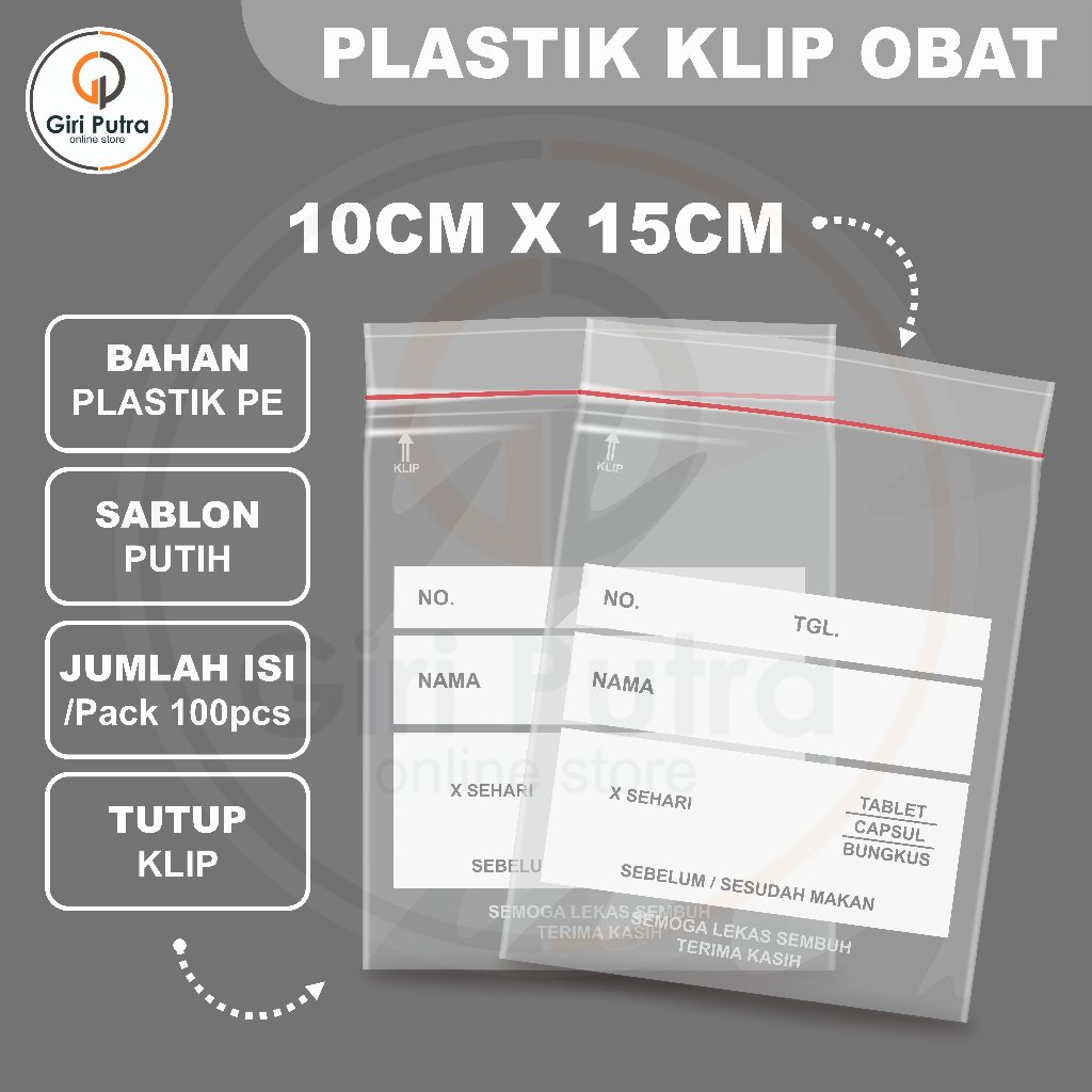 Jual PLASTIK KLIP OBAT SABLON PUTIH / 10 CM X 15 CM | Shopee Indonesia