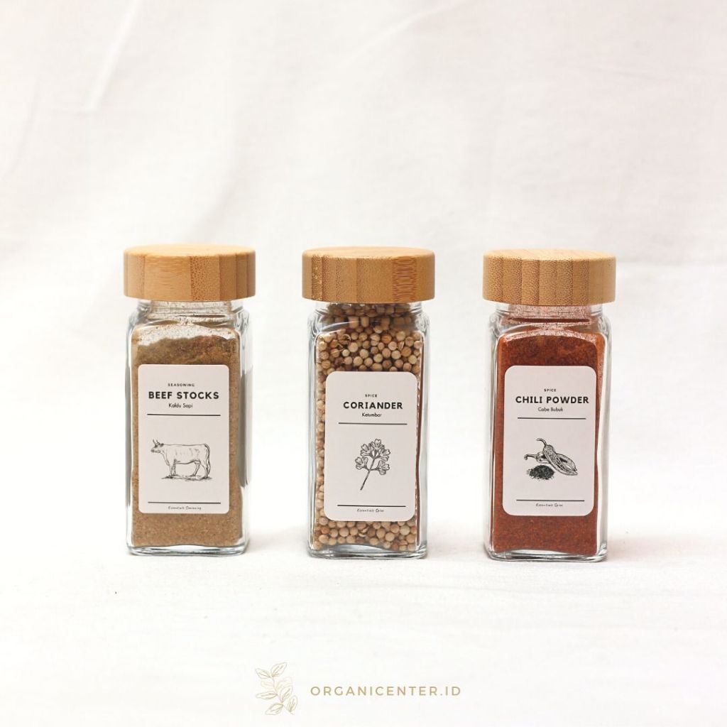 Jual Spice Jar Bamboo Lid Free Label Botol Bumbu Dapur Kaca Estetik ...