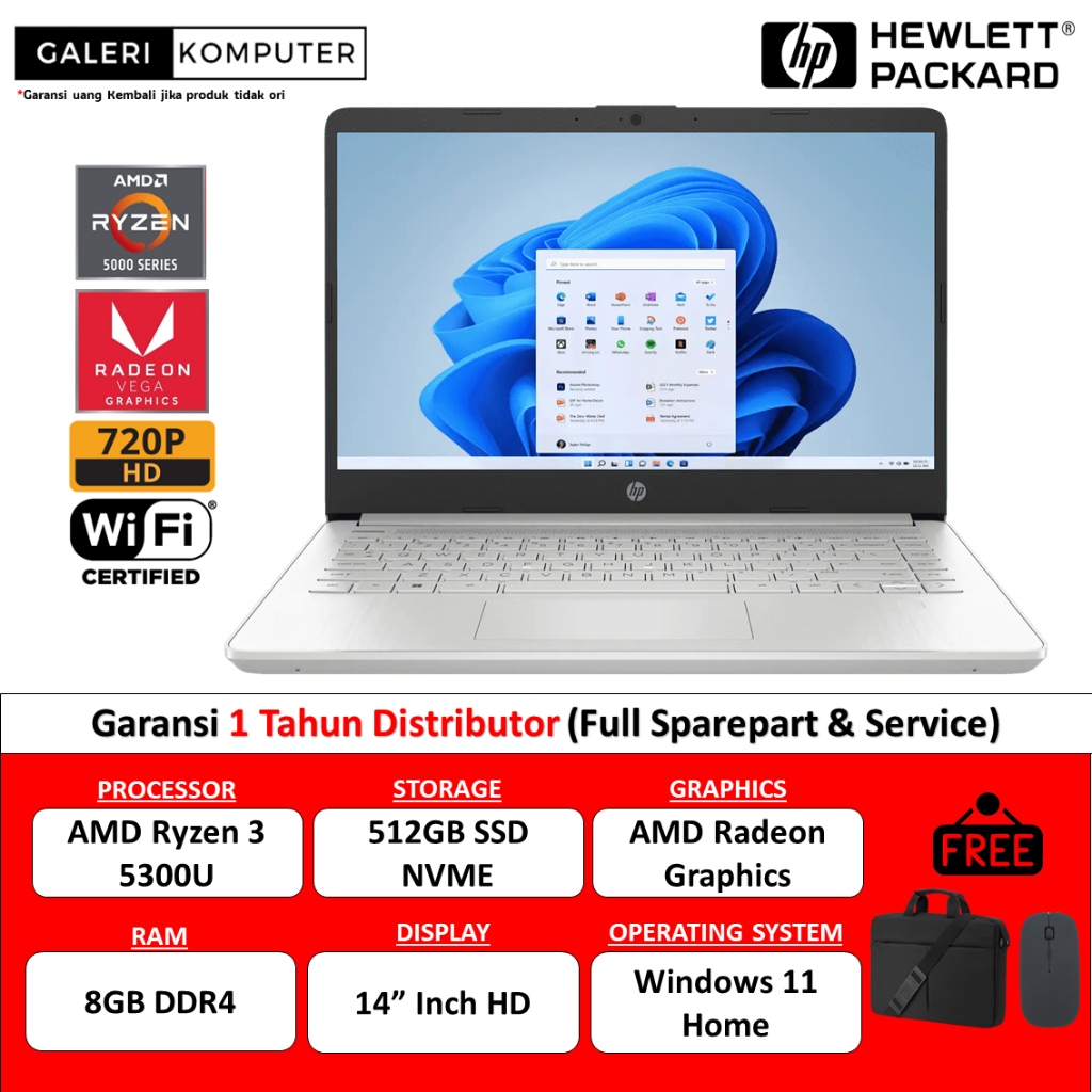 Jual Laptop HP 14 AMD Ryzen 3 5300U 8GB 512GB SSD Radeon Graphics ...