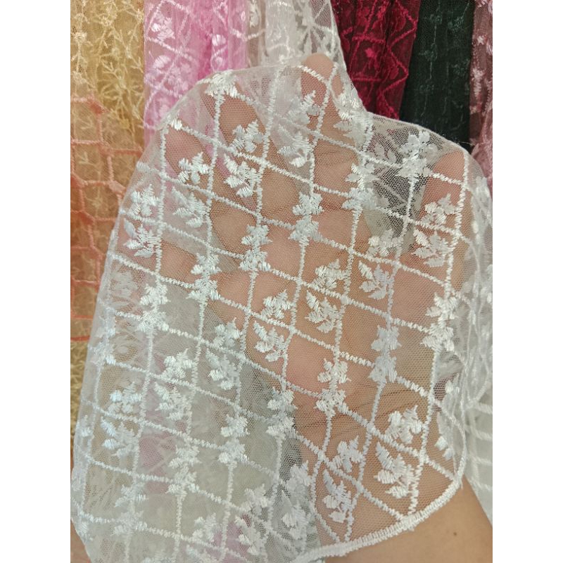 Jual bahan Tille kotak Motof Bunga / Tile Kotak Bunga Bordir / Bahan ...