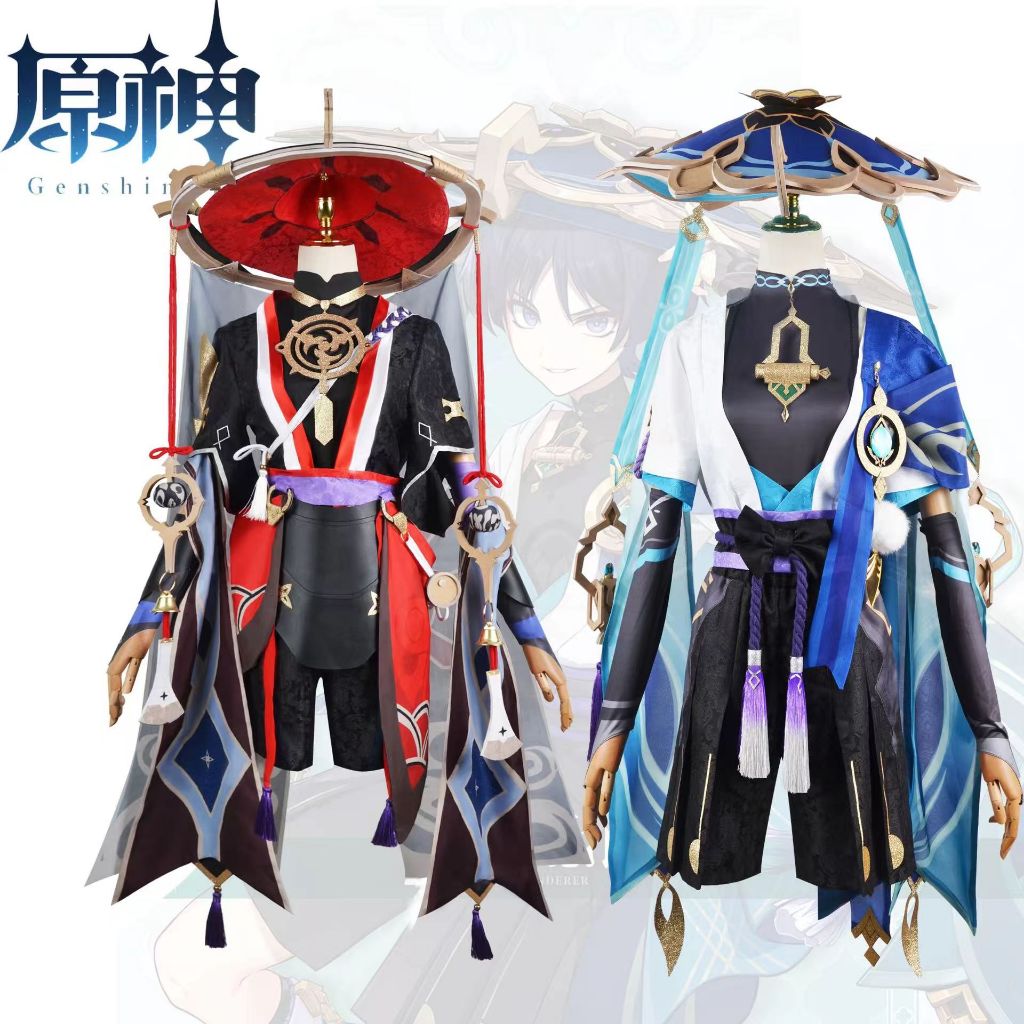 Jual Anime Genshin Impact Red Blue Scaramouche Cosplay Costume Wanderer ...