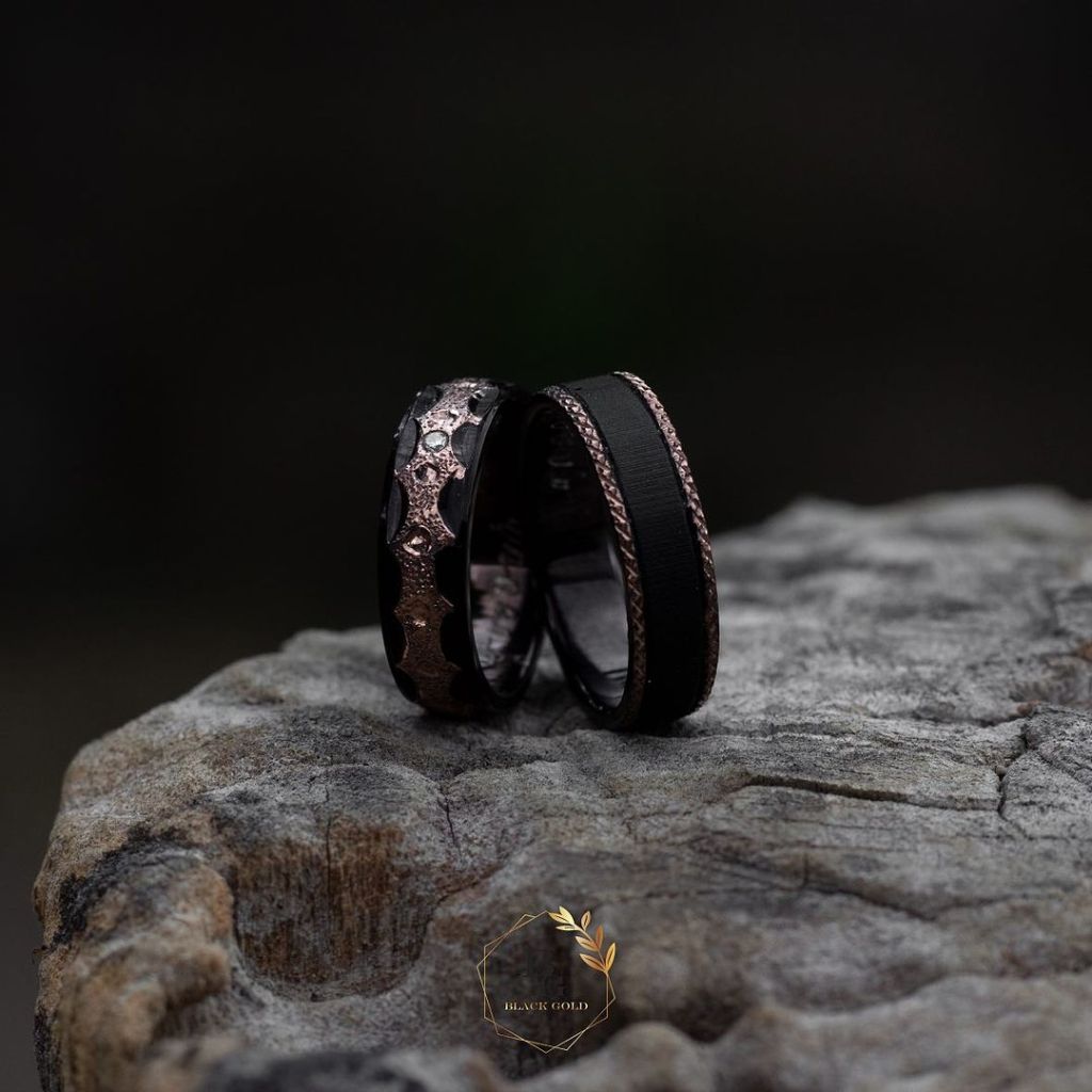 Jual Cincin Rustic Emas 5% - Perak/Silver Finishing Black & Rosegold ...