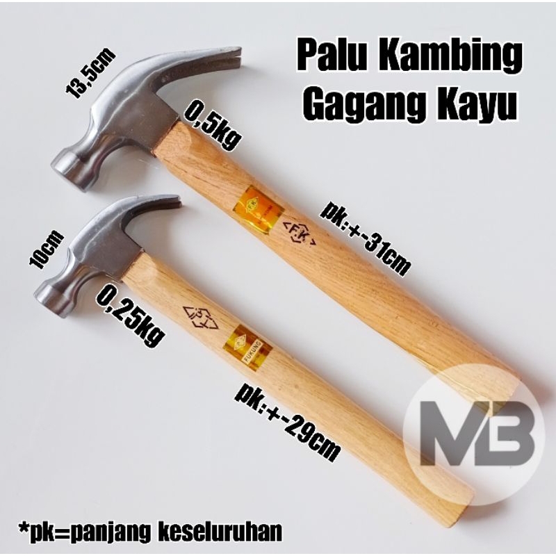 Jual Palu Kambing Gagang Kayu 8 oz dan 16 oz l Martil Palu Besi 0,25 Kg ...