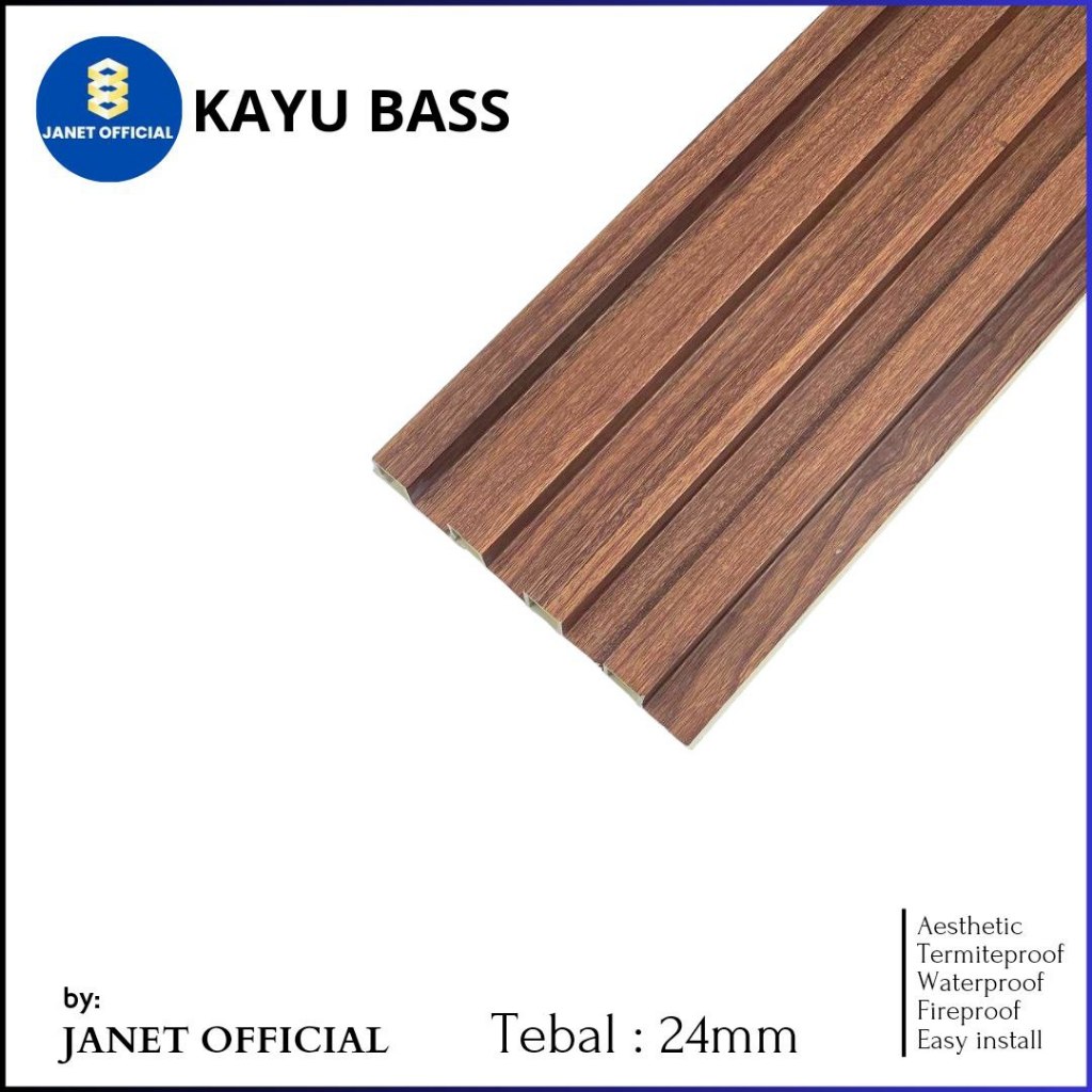 Jual WPC Wall Panel WARNA KAYU BASS 3 meter 300cm X 17cm X 2.4cm | pvc ...