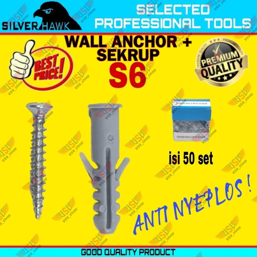 Jual Angkur Baut Tembok Sekrup S6 Set untuk sekrup Dinding Wall Anchor ...