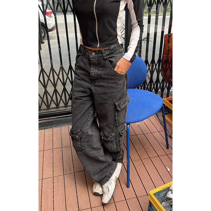 Jual BLACK ASH CARGO JEANS OVERSIZE UNISEX PREMIUM | Shopee Indonesia