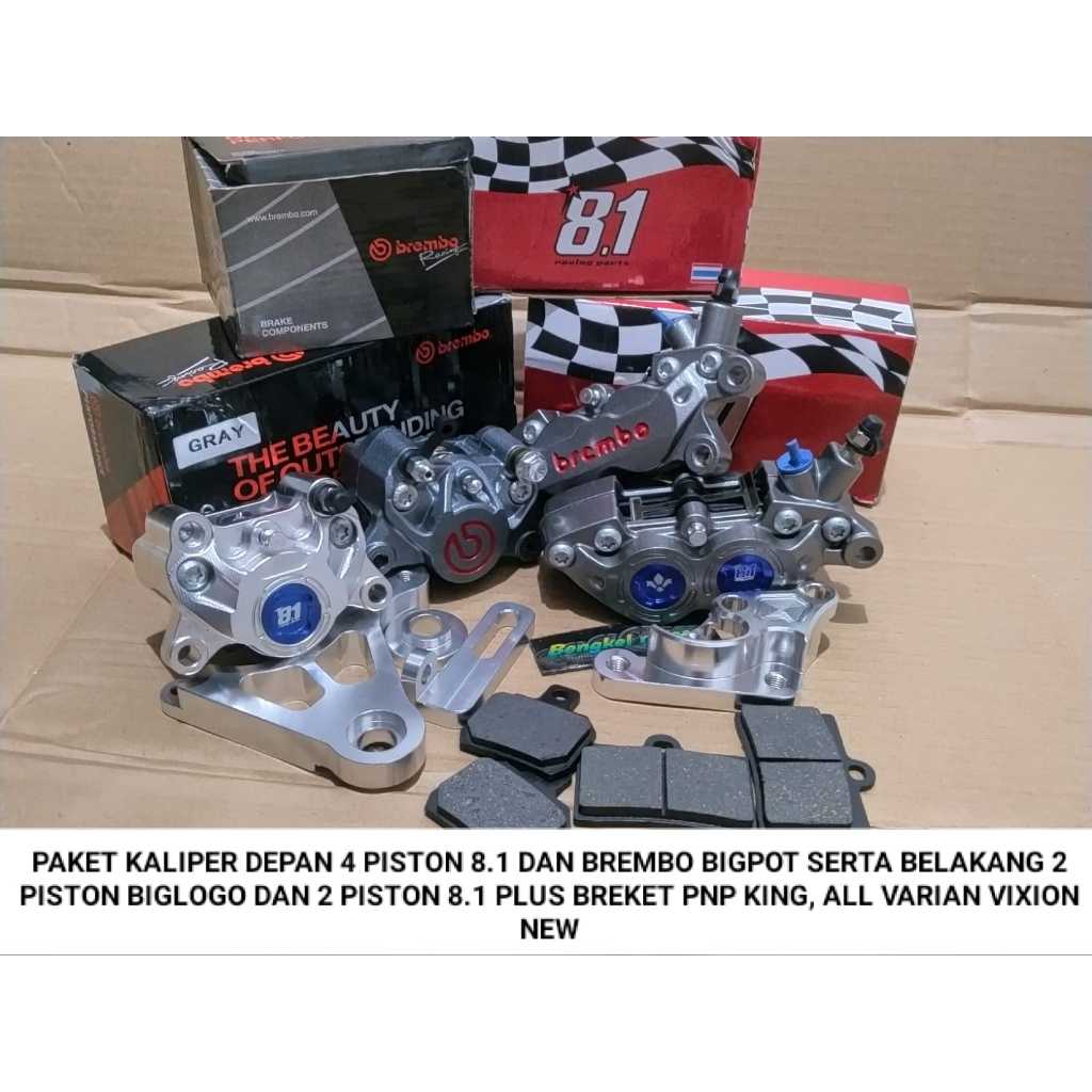 Jual KALIPER DEPAN 4 PISTON DAN BELAKANG 2 PISTON PLUS BREKET CNC PNP MX KING VIXION NEW ALL ...