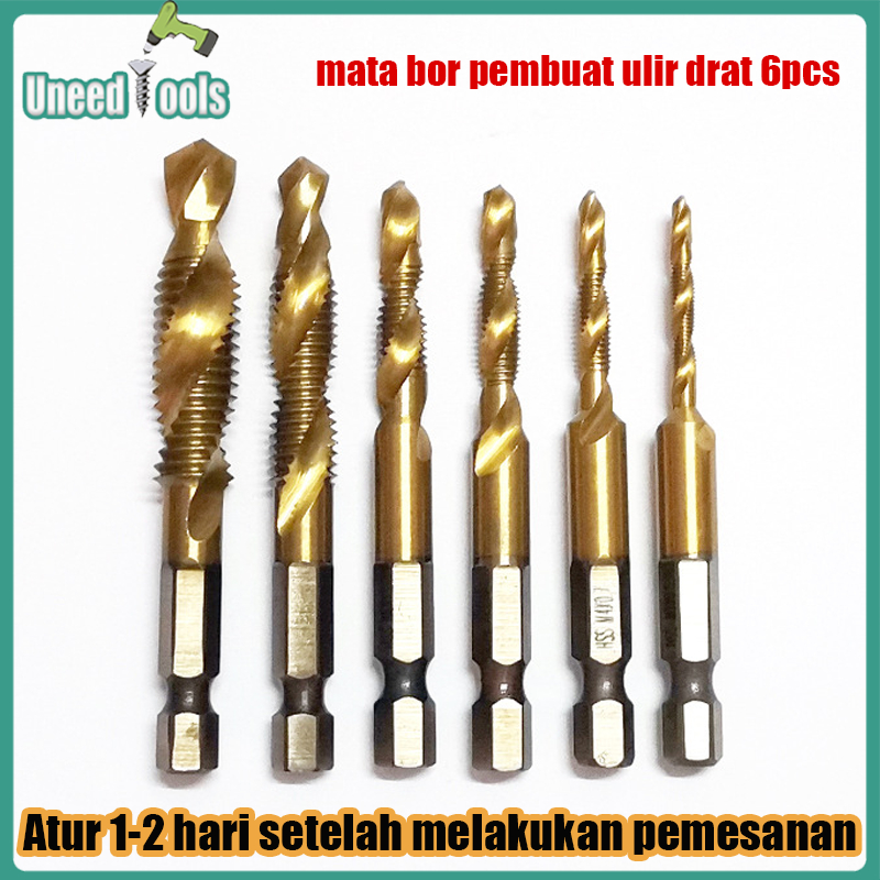 Jual UneedTools M3-M10 Mata bor pembuat ulir drat dilapisi titanium drill tap set 3in1 drilling ...