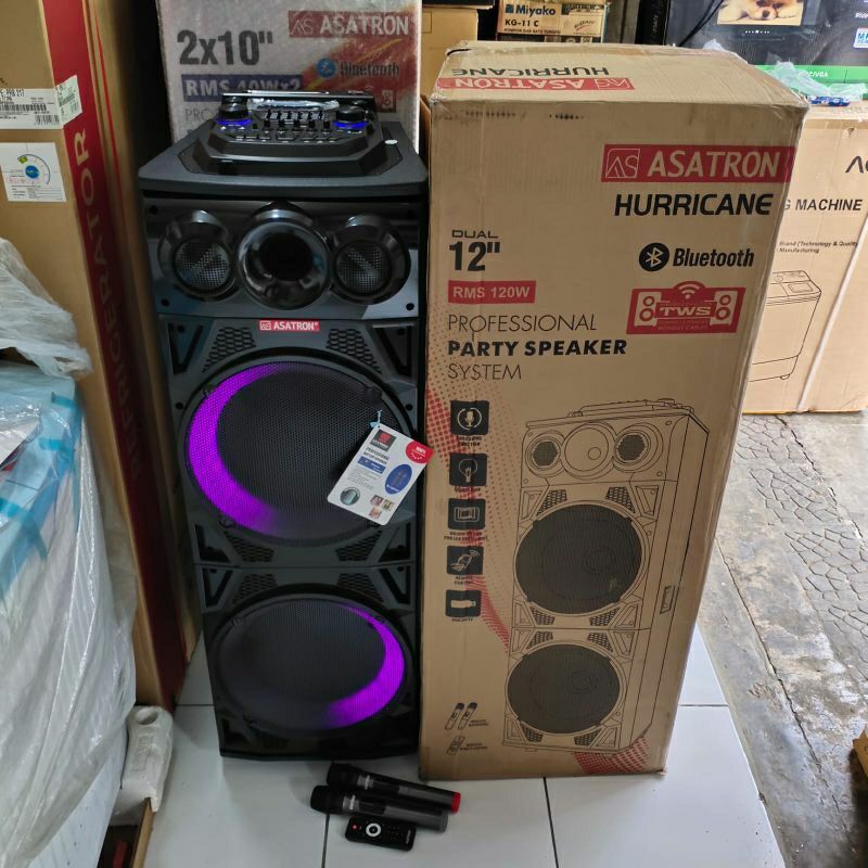 Jual SPEAKER AKTIF BLUETOOTH PORTABLE ASATRON HURRICANE 2x12INCH DOUBLE ...