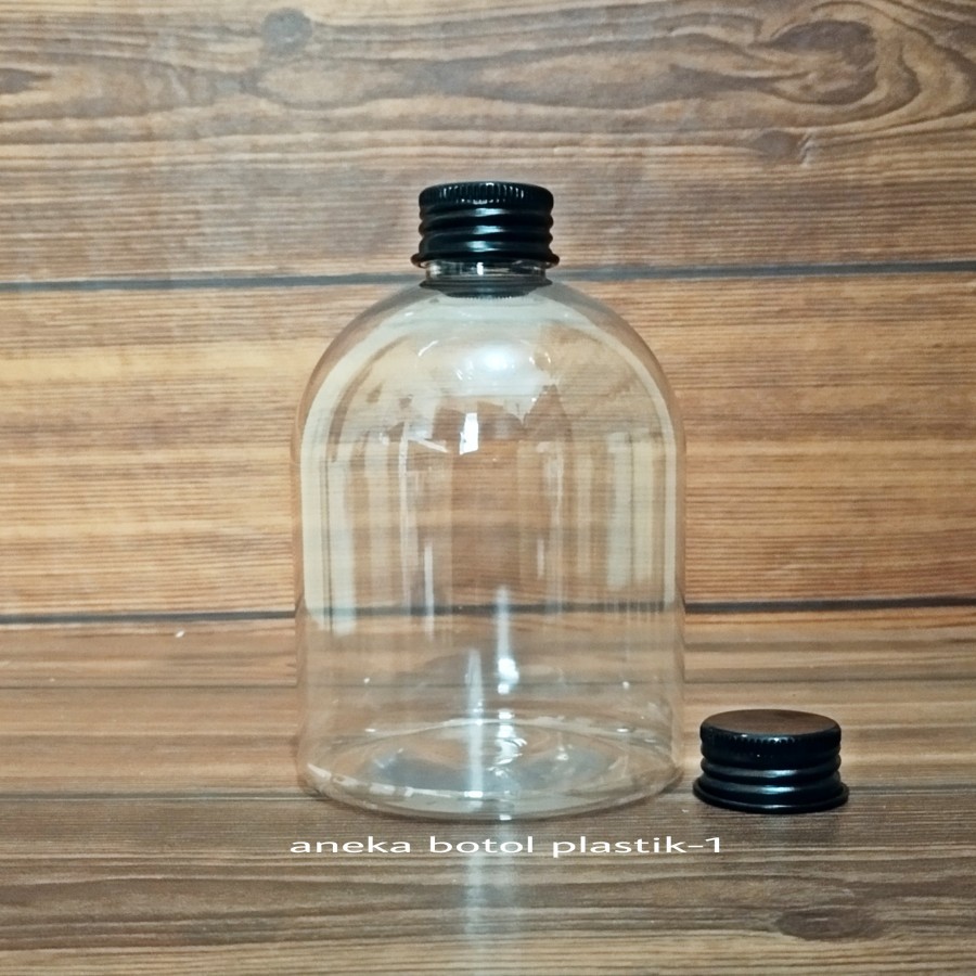 Jual Botol Pet Hs Bulat 500ml Clear + Tutup Ulir Aluminium Hitam Food Grade / Kemasan Syrup Madu ...