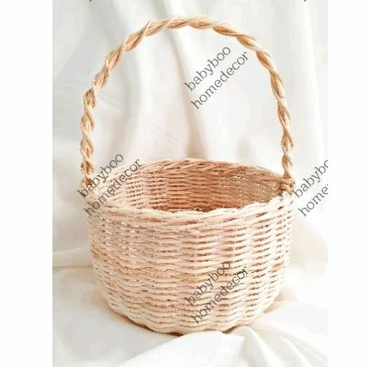 Jual KERANJANG ROTAN BAKUL BULAT 17CM gagang anyaman parcel hampers ...