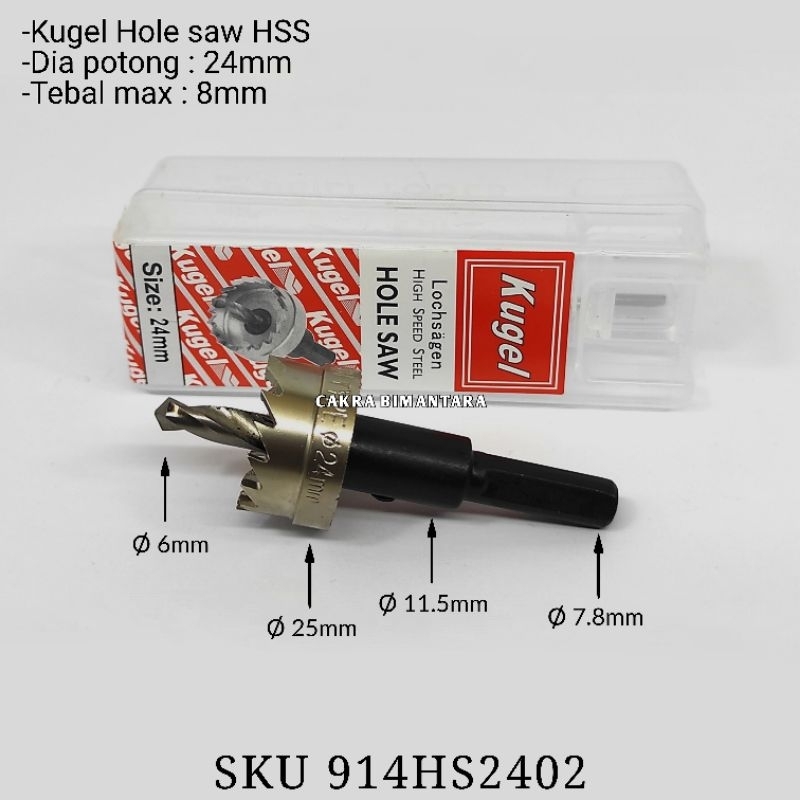 Jual Kugel Hole saw 24mm HSS Holesaw 24 mm mata bor plong besi plat 24 ...