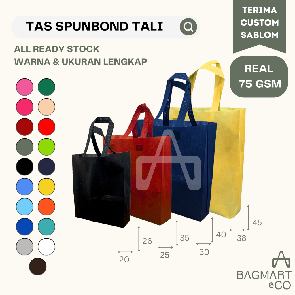 Jual Tas Spunbond 75Gsm Tebal Tali Jinjing Tote Bag Warna Goodie Bag ...