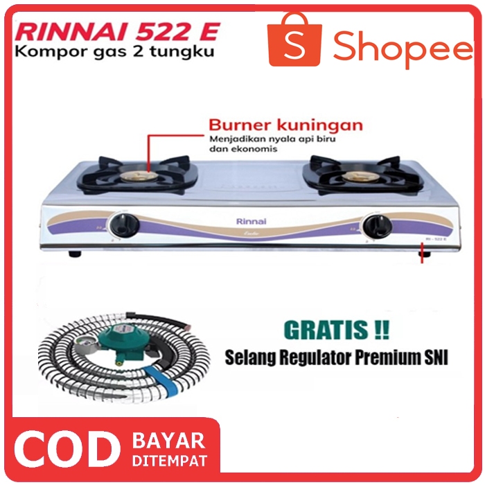 Jual RINNAI Kompor Gas 2 Tungku RI-522C-Hitam / RI 522E Stainless /2 ...