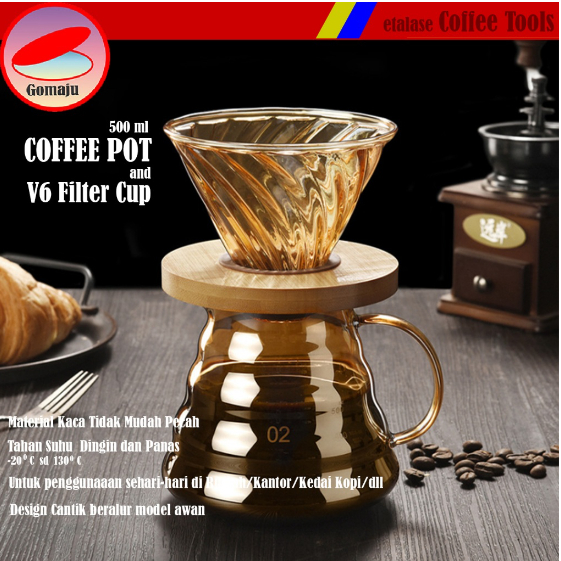 Jual Coffee Glass dan V6 Corong Filter Cup Dripper Filter Penyaring ...