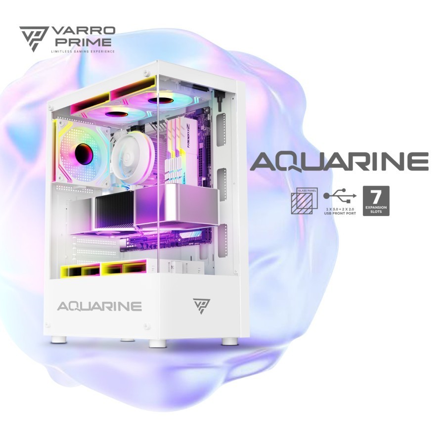 Jual Casing Gaming VARRO AQUARINE + 3 Fan RGB Side Tempered Glass M-ATX ...