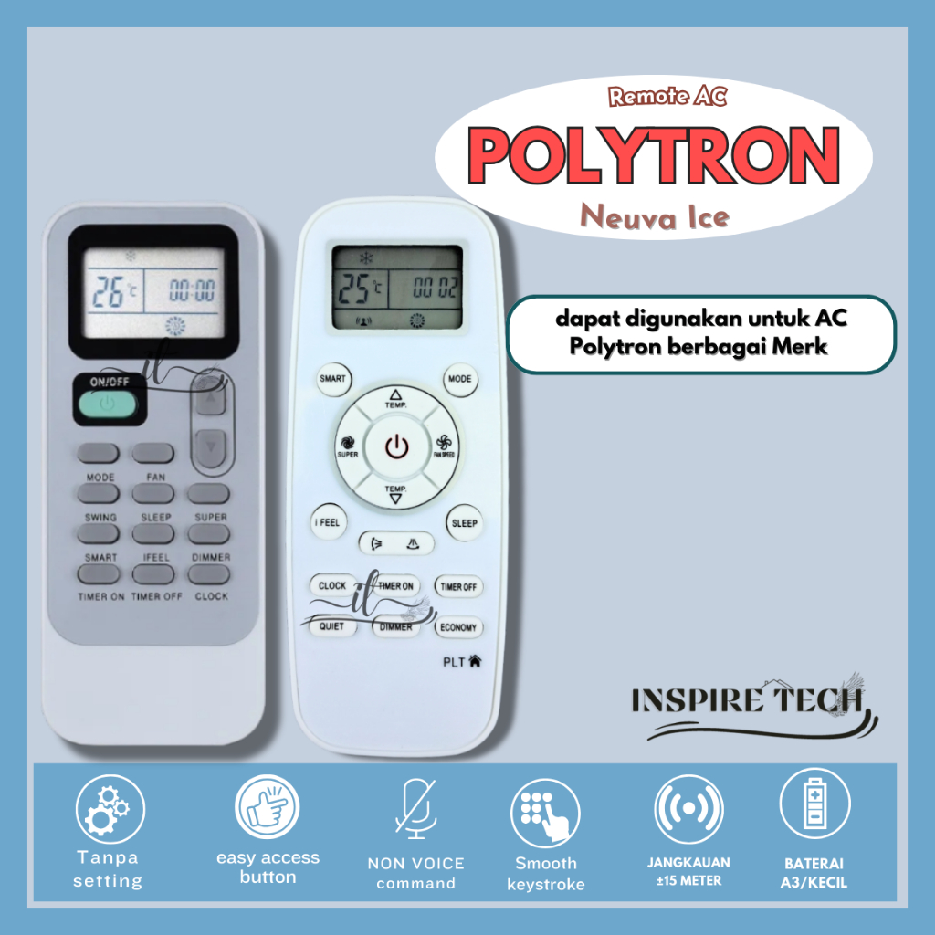 Jual Remot Remote AC POLYTRON Multi Smart Inverter tanpa setting ...