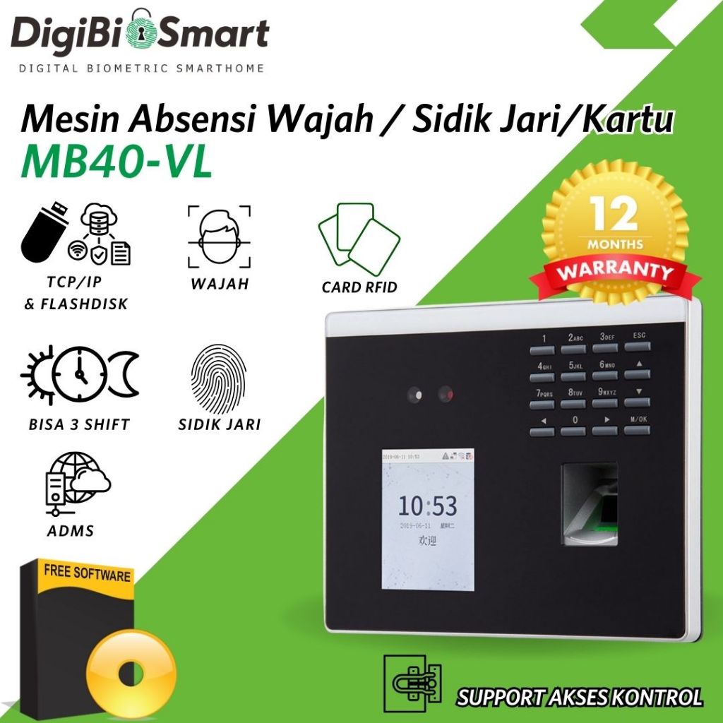 Jual Mesin Absensi Wajah | Sidik Jari | Kartu MB40-VL ZKTeco ADMS WiFi ...