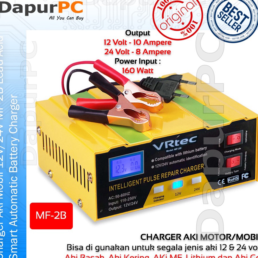 Jual Terlaku..!! VRtec Charger Aki 12V/24V 6-105AH MF-2B Smart Battery Charger Mobil Motor ...