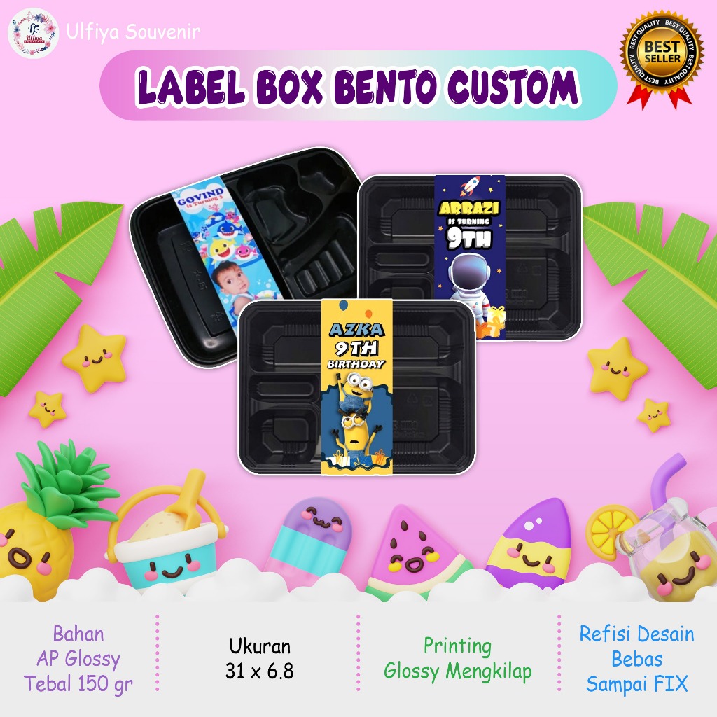 Jual Label Nasi Box Kotak Makan Bento Ukuran 31x6 Buat Souvenir Ultah ...