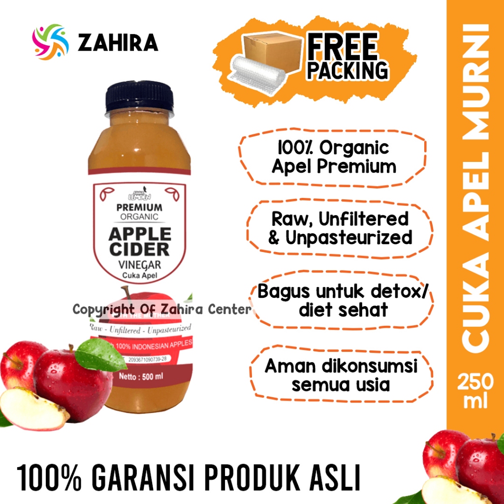 Jual ORGANIC CUKA APEL 250ml Apple Cider Vinegar Natural Raw Premium ...