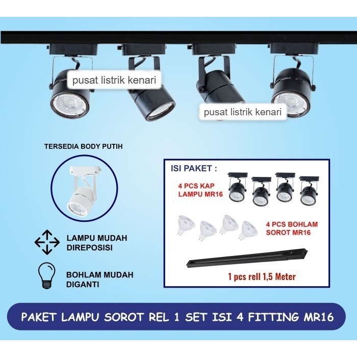 Jual PAKET LAMPU SOROT RELL TRACK 1,5 M METER ISI 4 LAMPU 7W WATT TUSUK ...