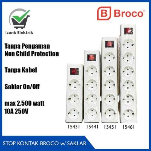 Jual STOP KONTAK / TERMINAL COLOKAN BROCO 3/4/5/6 LUBANG + Saklar ...