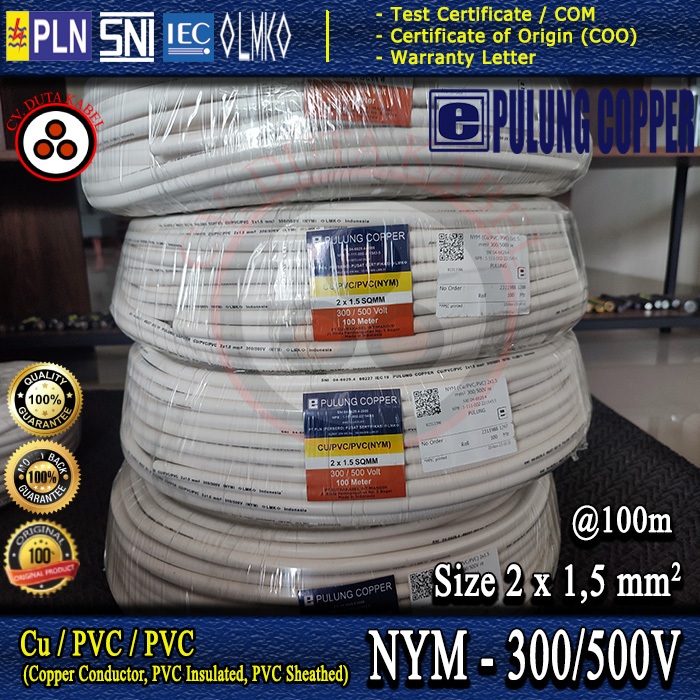 Jual Kabel NYM 2x1,5 mm2 @ 100 m PULUNG /2x1,5 mm/2x1.5 mm2/2x1.5 mm/2 x 1,5 mm2/2 x 1,5 mm/2 x ...